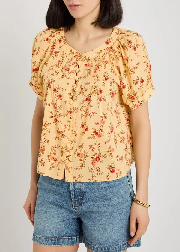 REFORMATION Calia Floral-print Puff Sleeve Blouse
