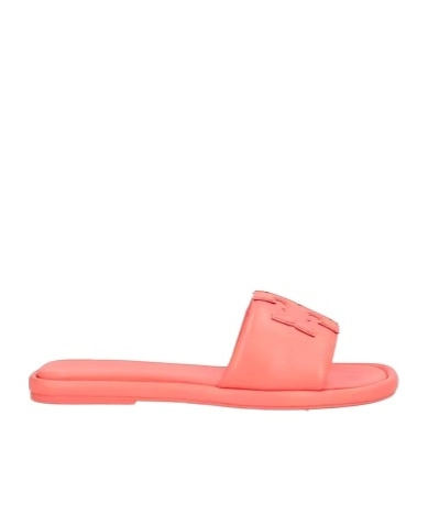 Tory Burch Flat Leather Sandals With Square Toe And Embossed Logo - Pink