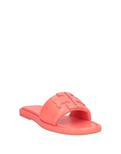 Tory Burch Flat Leather Sandals With Square Toe And Embossed Logo - Pink