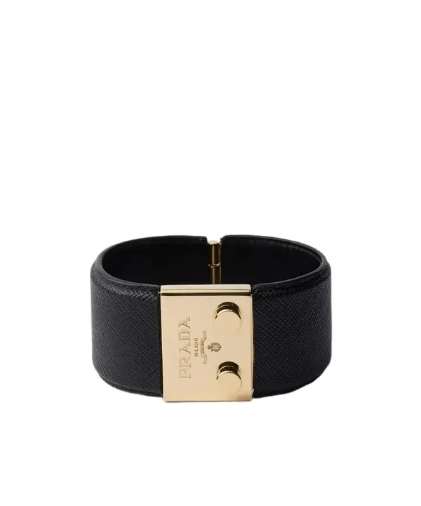 Prada Metal And Saffiano Leather Bracelet