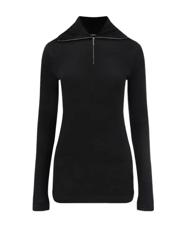 JIL SANDER Long-sleeved Knitted Top With Half-zip - Black