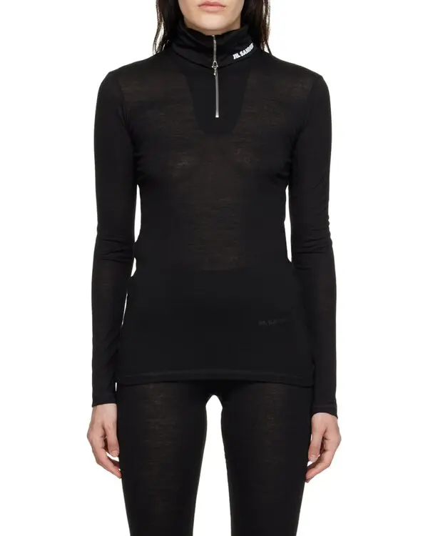 JIL SANDER Long-sleeved Knitted Top With Half-zip - Black