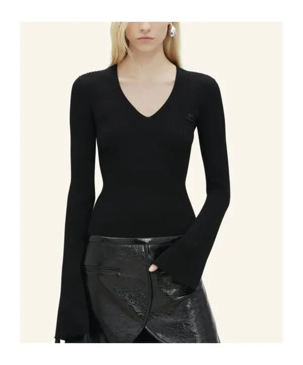 COURREGES V-neck Trumpet Sleeve Ribbed-knit Jumper