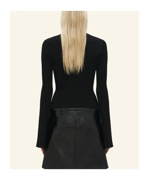COURREGES V-neck Trumpet Sleeve Ribbed-knit Jumper