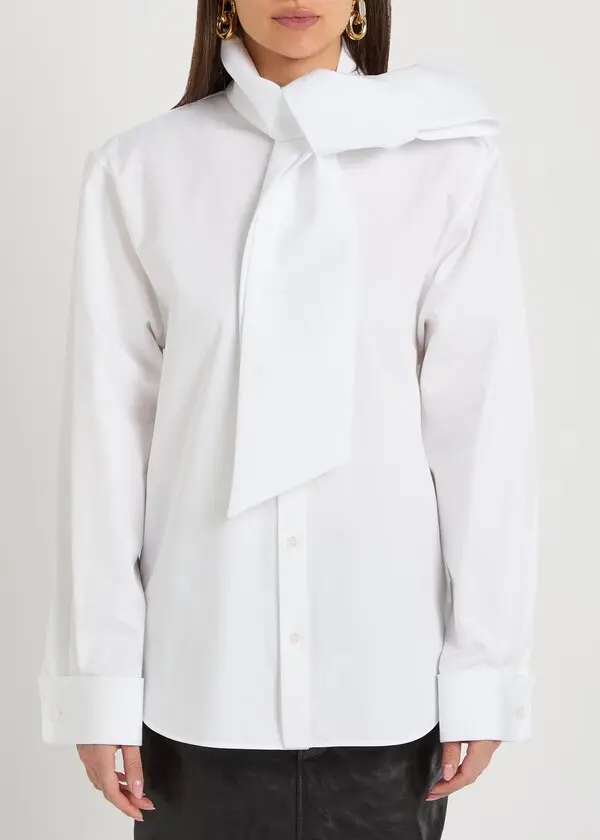 Saint Laurent Scarf-effect Cotton-poplin Shirt - White