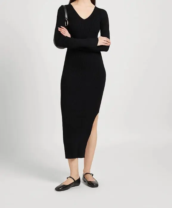 MAXCO. Max&co. Ribbed V-neck Midi Dress