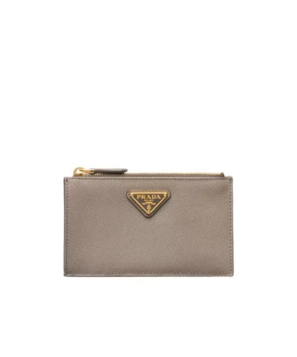 Prada Triangle-logo Zip Card Holder - Clay Grey