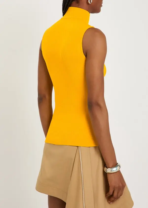 Loewe Sleeveless High Neck Knitted Top With Chest Embroidery - Orange