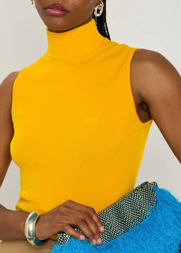 Loewe Sleeveless High Neck Knitted Top With Chest Embroidery - Orange