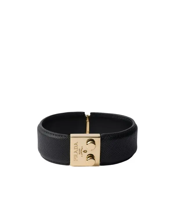 Prada Saffiano Leather And Metal Bracelet - Black
