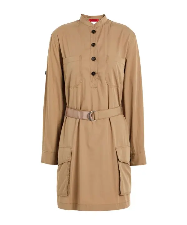 MAXCO. Max&co. Belted Mandarin Collar Long Sleeve Poplin Dress