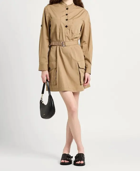 MAXCO. Max&co. Belted Mandarin Collar Long Sleeve Poplin Dress