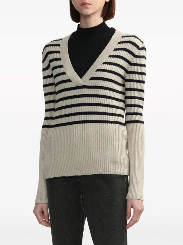 A.p.c. Striped V-neck Ribbed-knit Jumper