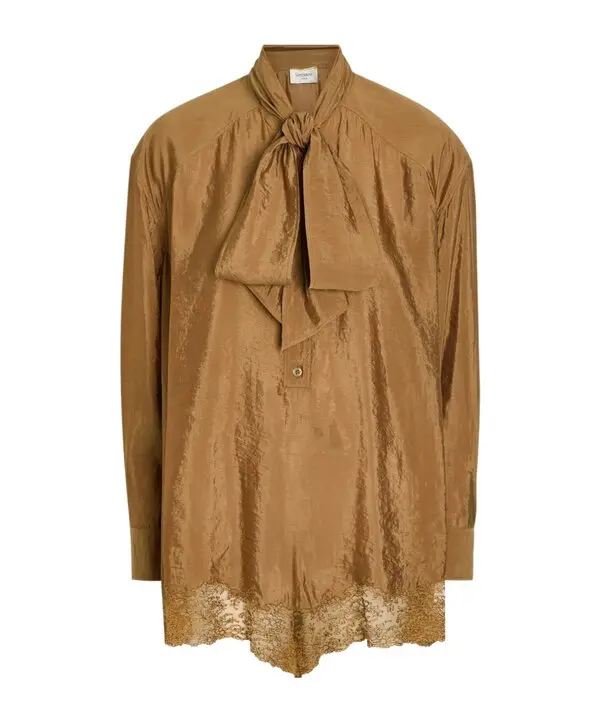 Saint Laurent Lace-trim Brushed Satin Playsuit - Brown