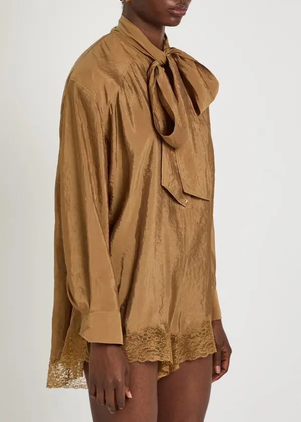 Saint Laurent Lace-trim Brushed Satin Playsuit