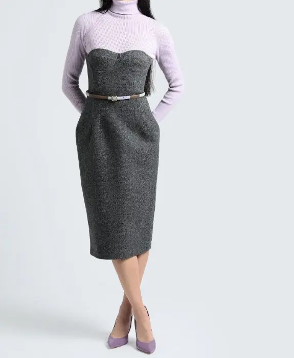 MAXCO. Midi Bodycon Dress With Sweetheart Neckline