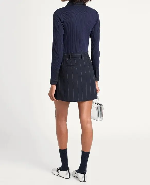 MAXCO. Ribbed Knit Pleated Dress With Striped Accents