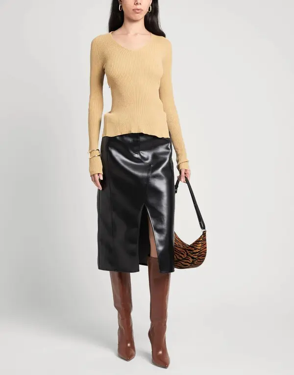 MAISON MARGIELA Ribbed V-neck Long Sleeve Top With Tie Detail