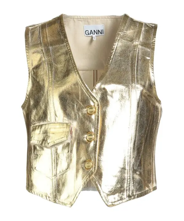 GANNI Metallic Coated Effect Denim Vest - Nude