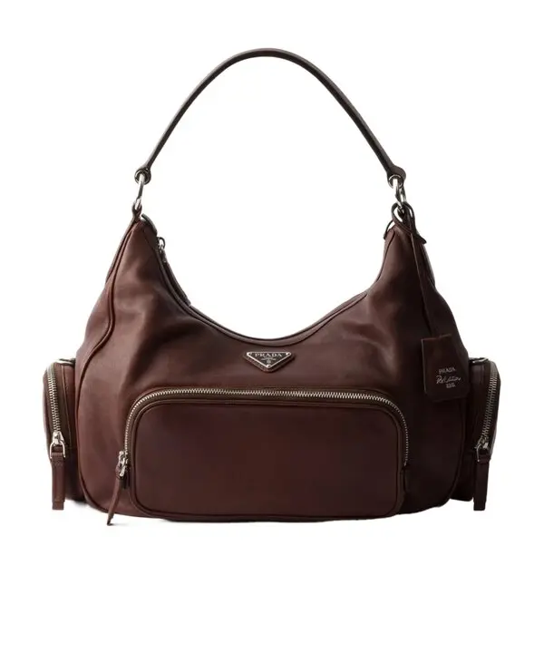 Prada Medium Washed Leather Shoulder Bag - Cocoa Brown