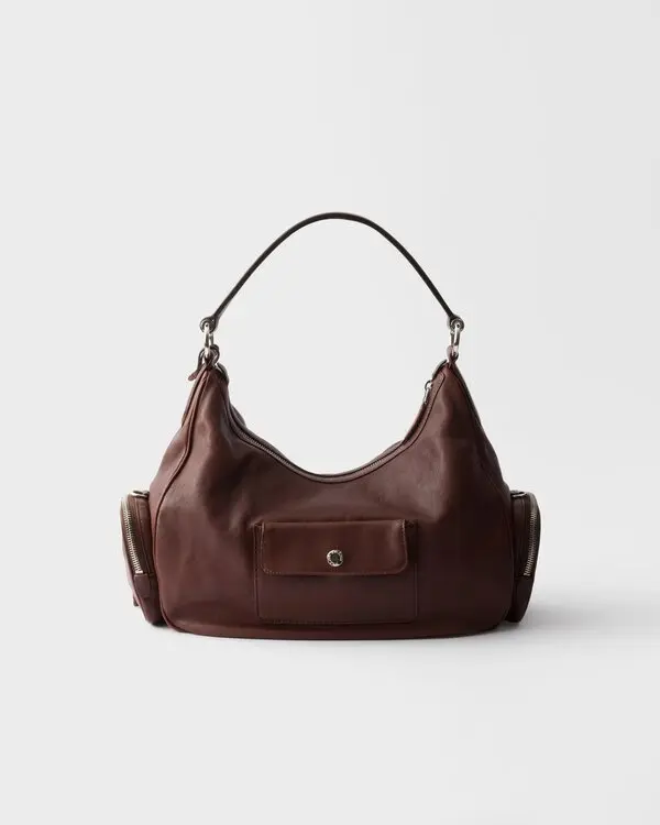 Prada Medium Washed Leather Shoulder Bag - Cocoa Brown