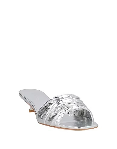 Tory Burch Metallic Leather Square Toe Kitten Heel Sandals