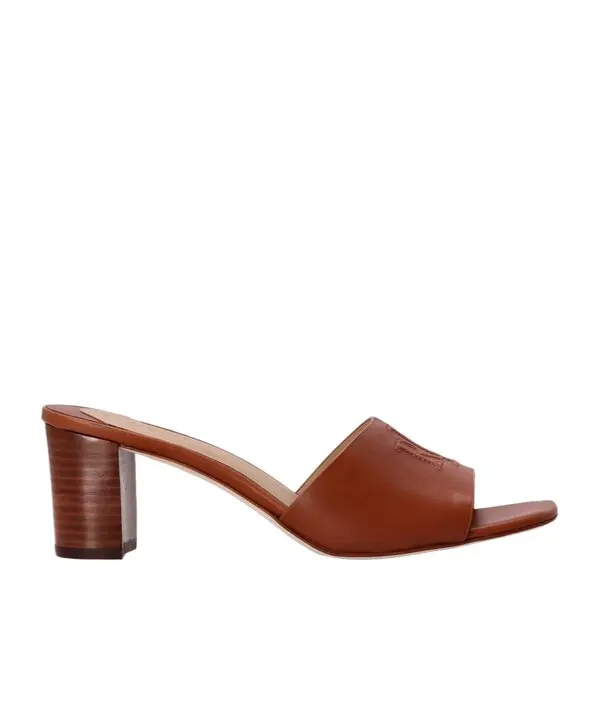 Ralph Lauren Embossed Logo Block Heel Sandals - Brown