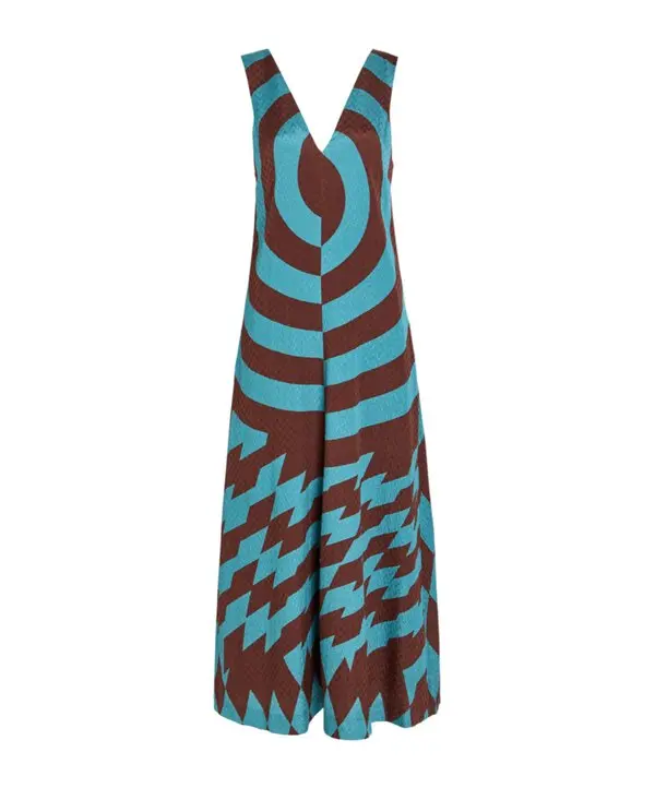 Dries Van Noten Silk-blend Maxi Dress With Geometric Pattern