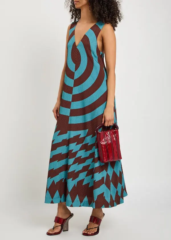 Dries Van Noten Silk-blend Maxi Dress With Geometric Pattern