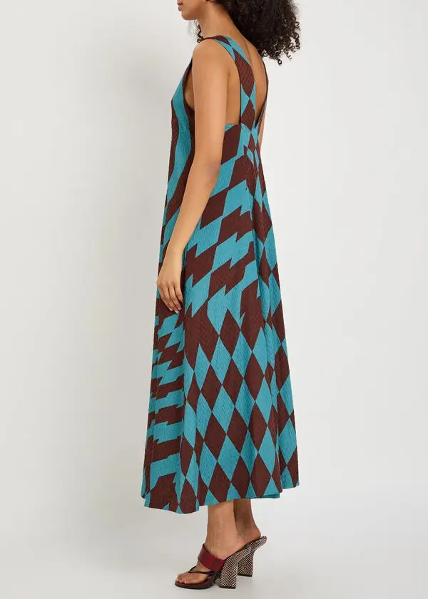 Dries Van Noten Silk-blend Maxi Dress With Geometric Pattern
