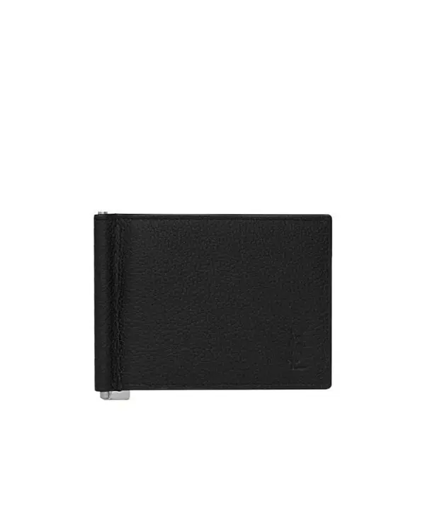 Saint Laurent Embossed Bill Clip Wallet In Grained Leather