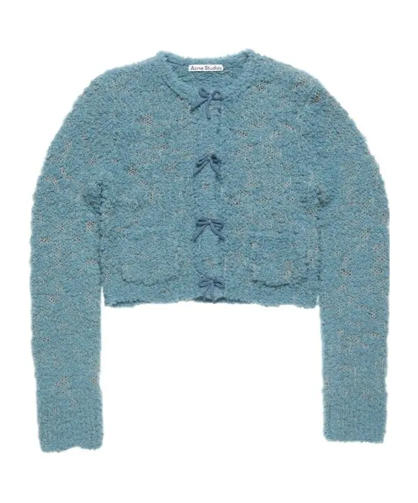 Acne Studios Openwork Knit Cardigan With Bow Embellishments - Dirty Blue