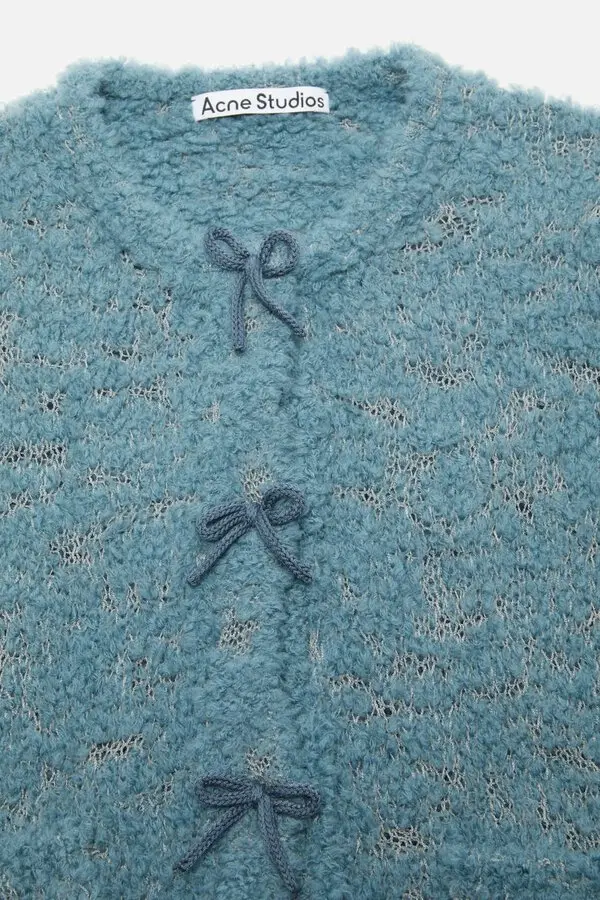 Acne Studios Openwork Knit Cardigan With Bow Embellishments - Dirty Blue