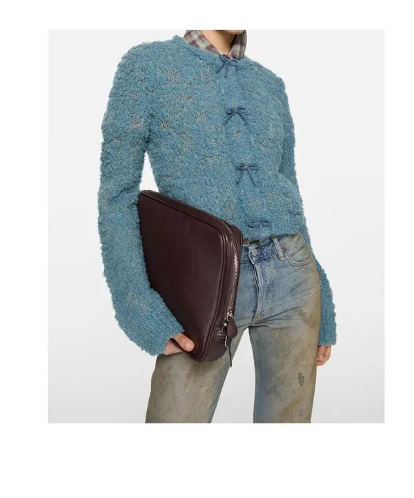 Acne Studios Openwork Knit Cardigan With Bow Embellishments - Dirty Blue
