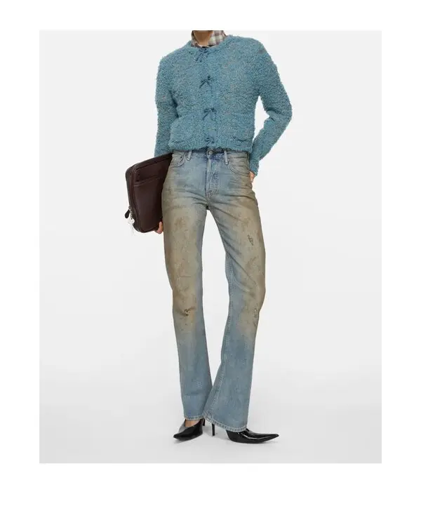 Acne Studios Openwork Knit Cardigan With Bow Embellishments - Dirty Blue