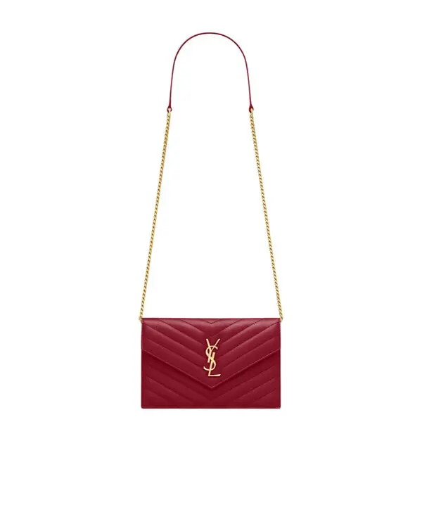 Saint Laurent Cassandre Envelope Chain Wallet - Deep Red