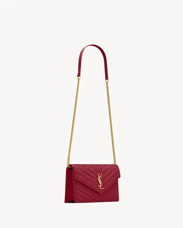 Saint Laurent Cassandre Envelope Chain Wallet - Deep Red