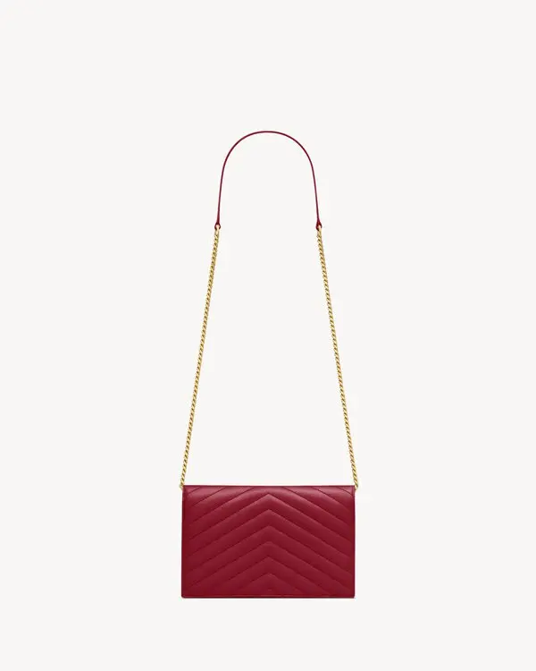 Saint Laurent Cassandre Envelope Chain Wallet - Deep Red