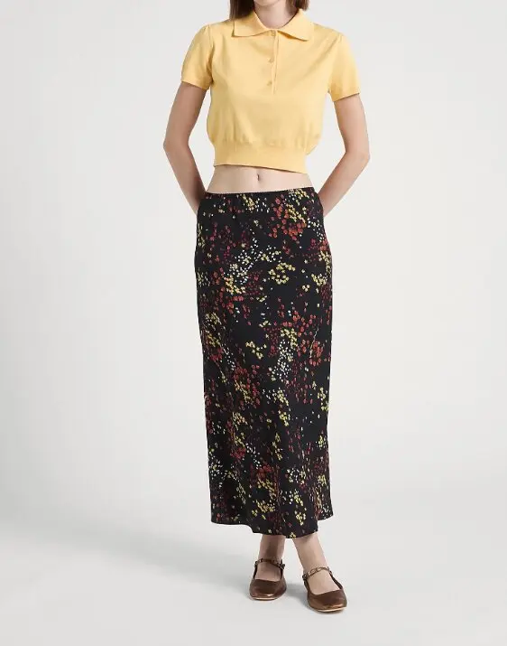MAXCO. Floral Print Crepe Midi Skirt