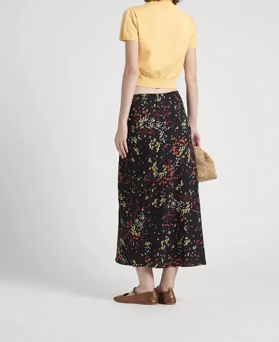 MAXCO. Floral Print Crepe Midi Skirt