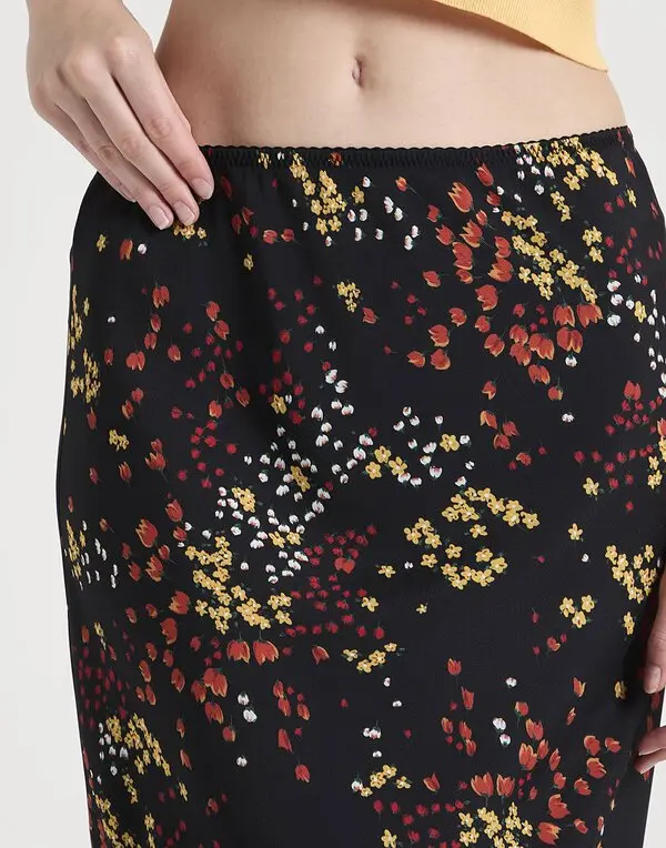 MAXCO. Floral Print Crepe Midi Skirt
