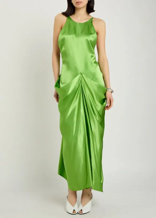 Khaite Kent Draped Satin Midi Dress