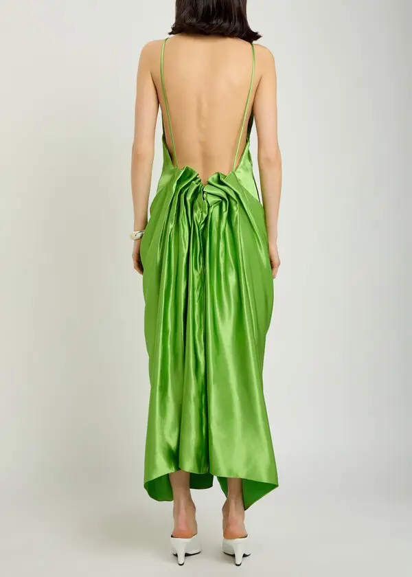 Khaite Kent Draped Satin Midi Dress