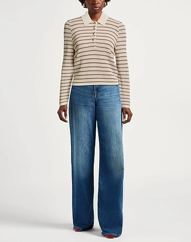 Rag & Bone Striped Buttoned Neckline Fine Knit Sweater