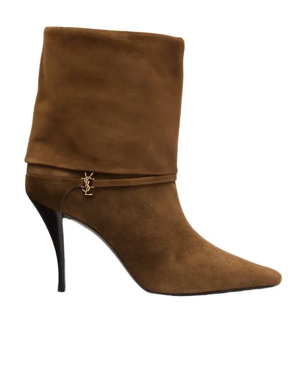Saint Laurent Niki 90 Suede Ankle Boot - Brown