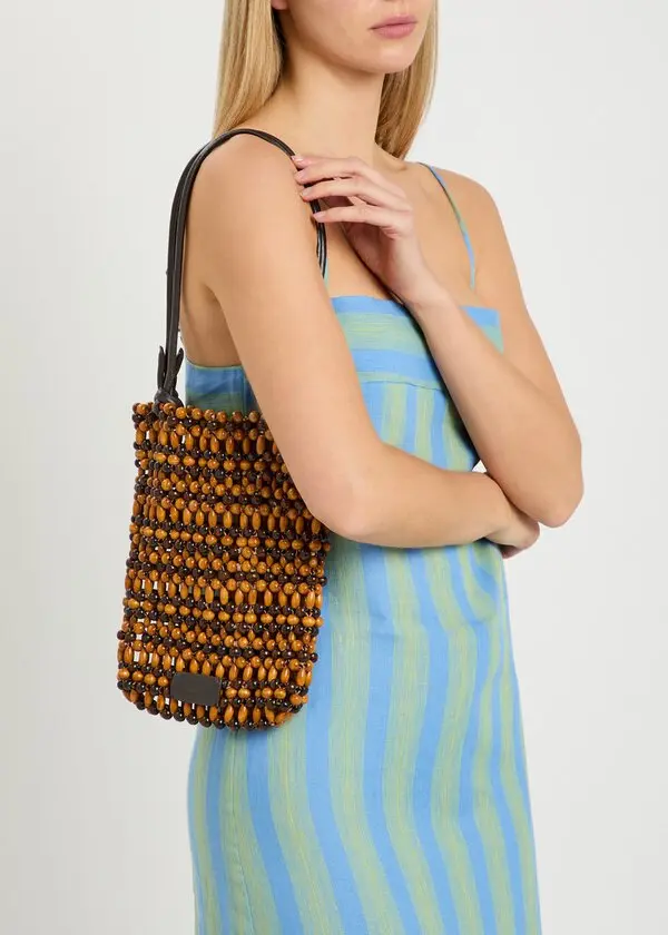 Staud Baja Beaded Mini Tote Bag - Brown