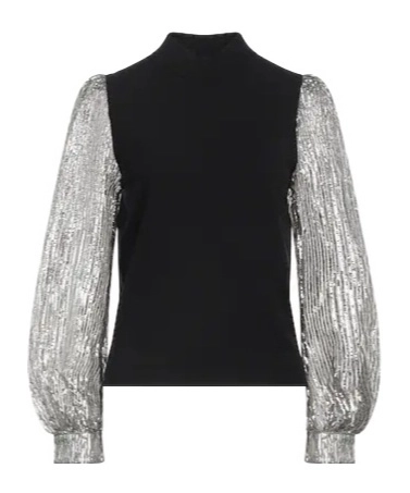 Tory Burch High-neck Sweater With Button-detailed Cuffs And Pleated Sleeves