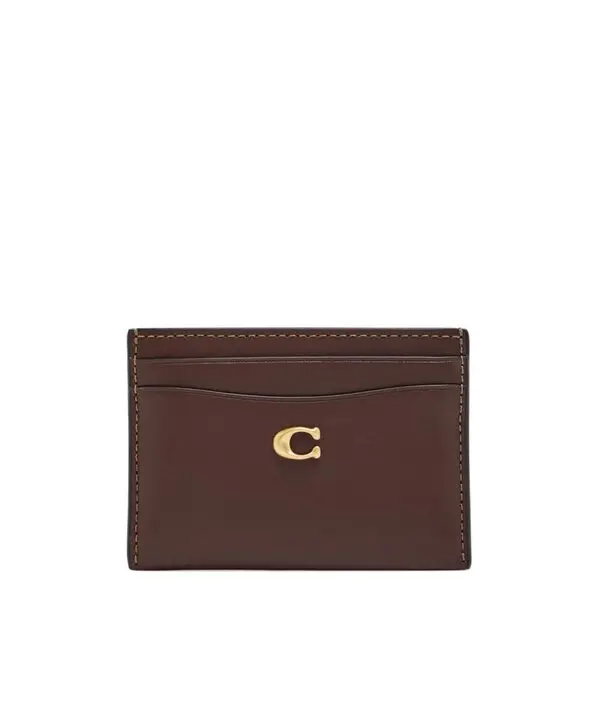 COACH Solid Color Leather Card Holder - Red