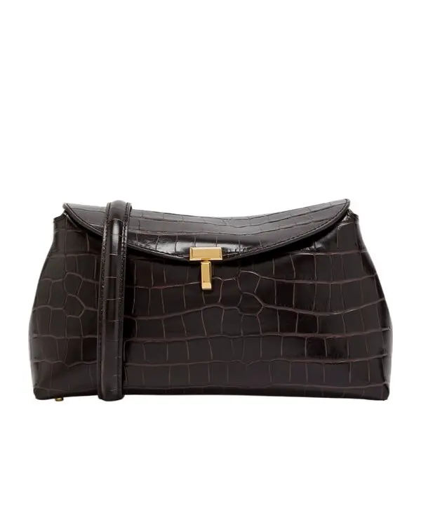 TOTEME Croc Effect Leather Clutch With T-buckle - Black