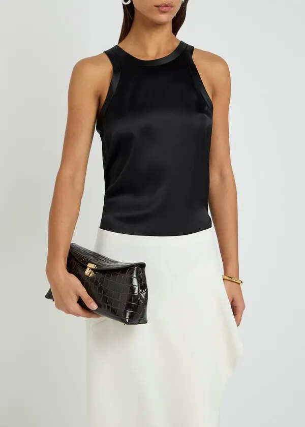 TOTEME Croc Effect Leather Clutch With T-buckle